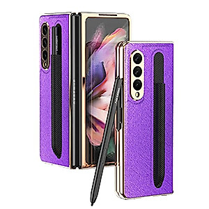 Gross Grain Case for Samsung Galaxy Z Fold 3 5G 2021 Plating Luxury Ultra Slim Hybrid with S Pen Slot Cover Anti-Fingerprint Dustproof Shockproof Compatible with Samsung Galaxy Z Fold 3(Purple)