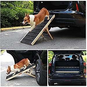 MEPVOL Dog Ramp,Stable Wooden Pet Ramp for Small and Older Animals,43.5" Long Dog Ramps with 8 Steps,Adjustable from 14" to 26", Folding Pet Ramps Great for High Bed Couch and Cars(251Lbs Capacity)