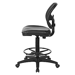 Office Star DC Series Deluxe Breathable Mesh Back Ergonomic Drafting Chair with Lumbar Support and Adjustable Footring, Black Vinyl