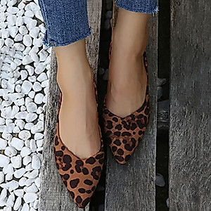 Ladies Fashion Leopard Print Suede Pointed Shallow Comfortable Flat Casual Shoes Ladies Dress Sandals Shoes (Brown, 8.5)