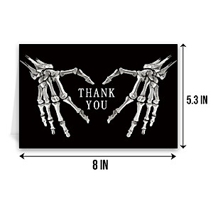 Qiliji Gothic Thank You Card for Him Her, Goth Skeleton Heart Hands Thank You Card, Halloween Party Thank You Card, Wedding Thank You Card, Spooky Appreciation Card