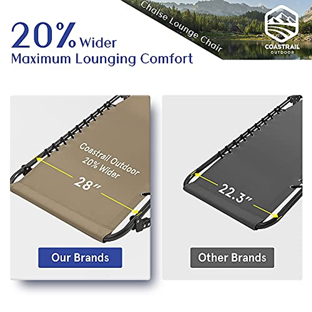 Coastrail Outdoor Chaise Lounge Chair 4 Position Folding Recliner with Pillow Bonus Pockets for Beach Patio Lawn Outdoor Pool Tanning, Up to 400lbs, Beige (Model: Folding Chaise Lounge Chair)