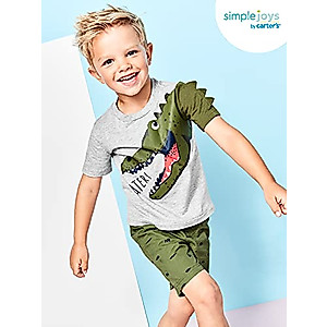 Simple Joys by Carter's Baby Boys' 3-Piece Button-Up, Shorts, and Tee Playwear Set, Green/Grey Alligator/Orange Elephant, 18 Months