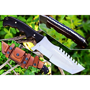 Nooraki - 10" Custom Handmade D2 Tracker Knife, Hunting knife, Camping knife, Bushcraft Knife, Survival Knife EDC, Full Tang With Sheath TRK-345