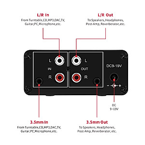 AtNeDcVh Mini Small Stereo Audio preamplifier, Headphone Amplifier, Gain 20dB Phono Turntable Phonograph preamp, Dual op amp NE5532 with RCA 3.5mm Input to RCA 3.5mm Output