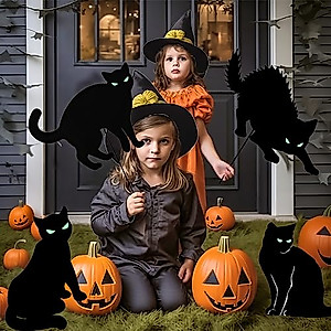Halloween Yard Signs,6 pack Black Cat with Fluorescent Eyes,Halloween Decorations Outdoor,Scary Silhouette with Stakes for Yard Lawn Deco Party