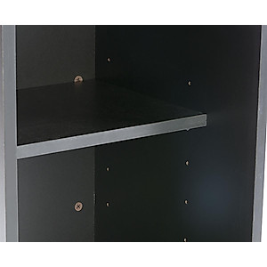 Rolling Wood Podium, 44"H, Locking Wheels, 2 Shelf Open Cabinet, Top Surface with Lip (Black)