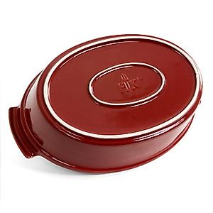 Hell's Kitchen Enameled Stoneware Oval Covered Casserole Dish, 3.5 Quarts, Red (Oval, With Lid)