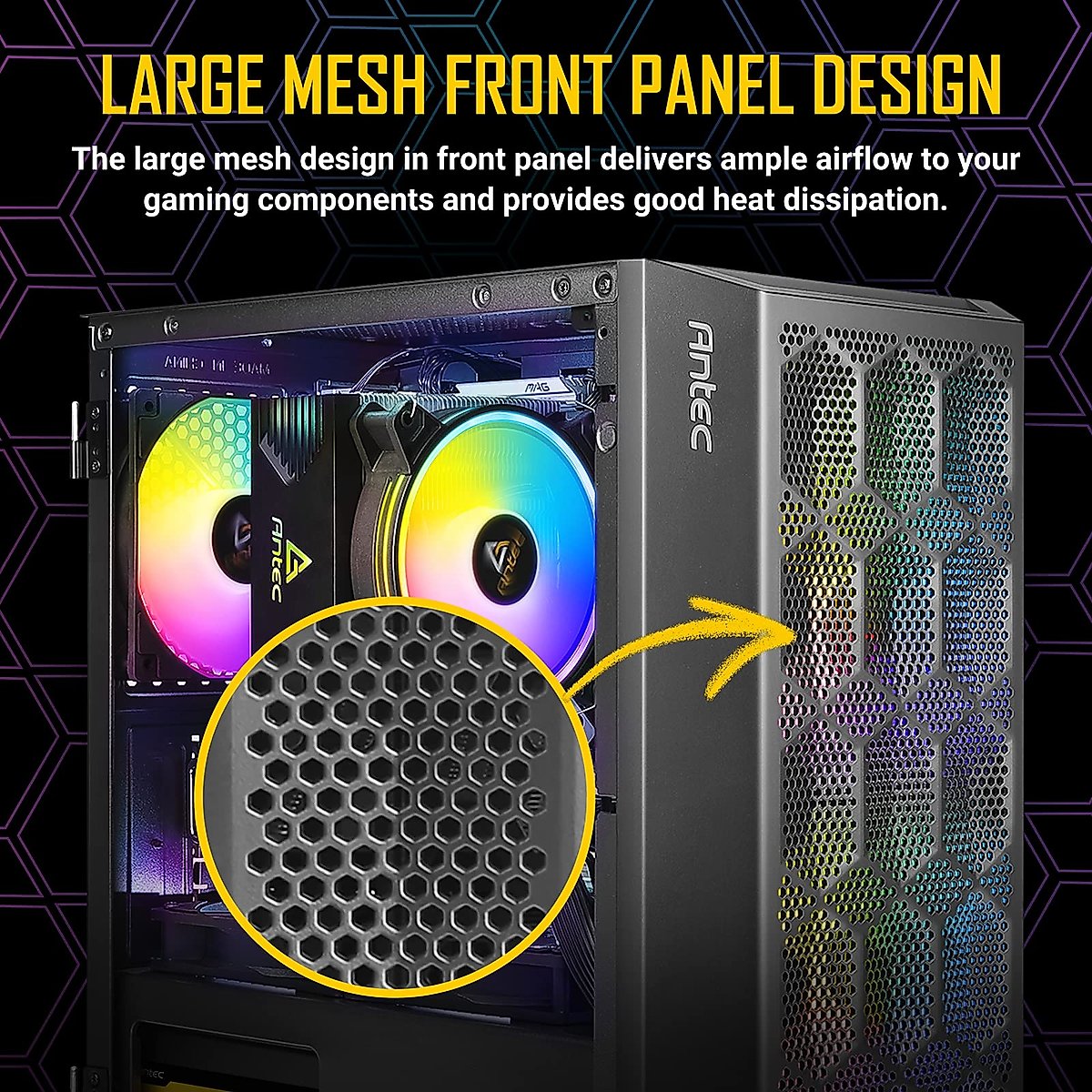 Antec NX200 M, Micro-ATX Tower, Mini-Tower Computer Case with 120mm Rear Fan Pre-Installed, Mesh Design in Front Panel Ventilated Airflow, NX Series, Black, (CJ11132623)