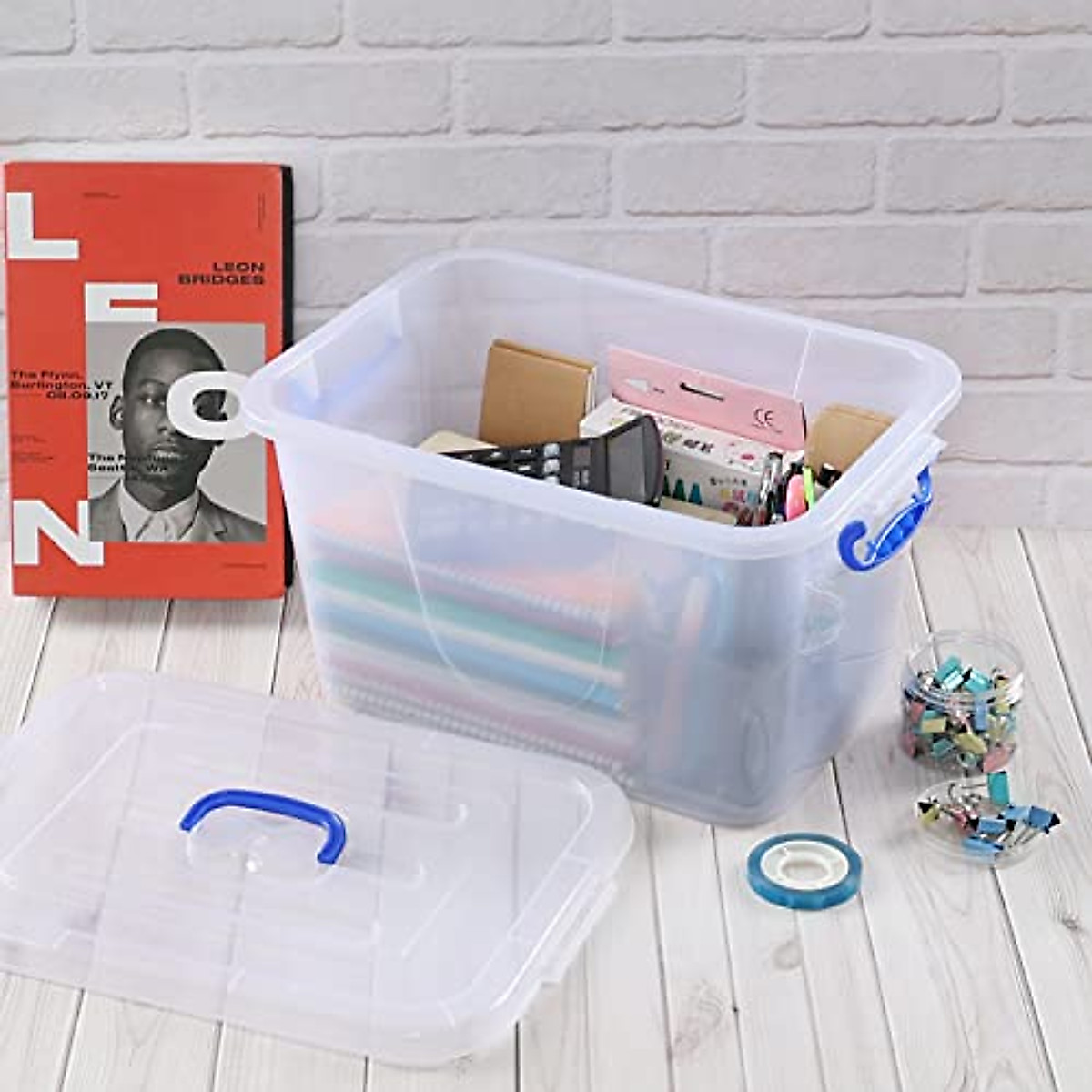 Teyyvn 6-Pack Clear Storage Box, 12 L Plastic Storage Bin with Handle