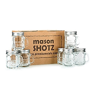 Premium Vials - Mini Mason Jar Shot Glasses with Handles (Set of 8) – Leak-Proof Lids - Great For Shots, Drinks, Favors, Candles And Crafts