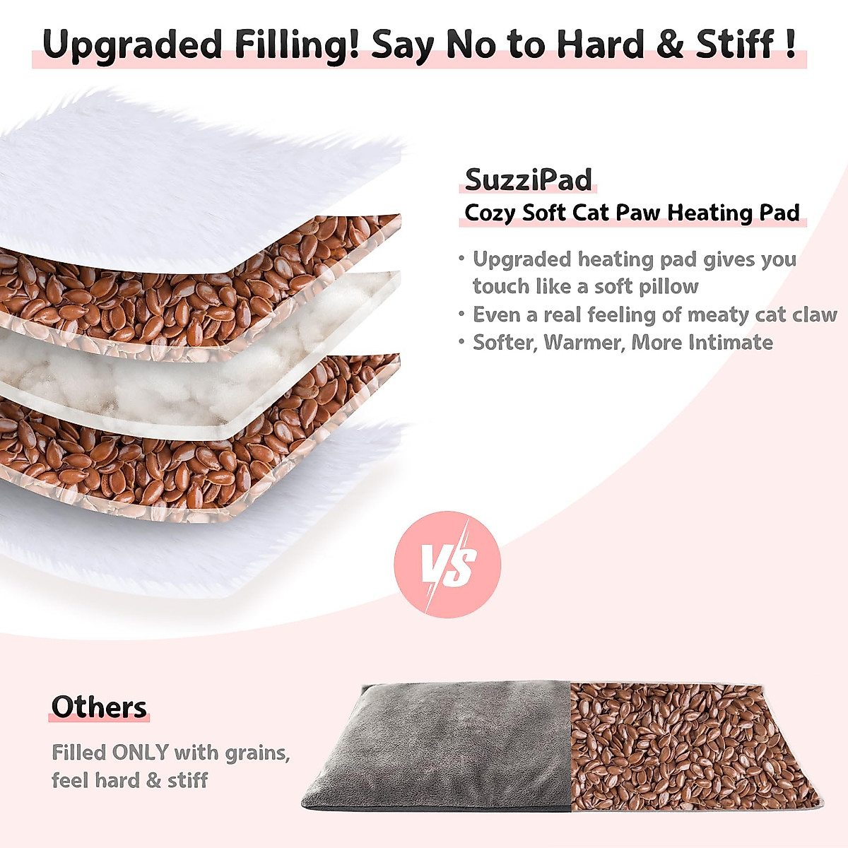 SuzziPad Ultra-Soft Microwave Heating Pads for Cramps, White Throw Pillow with Flaxseed & Cotton, Cat Paw Heat pad Microwavable for Cuddle, Warm Compress Moist Heat Pack for Pain Relief & Relaxation