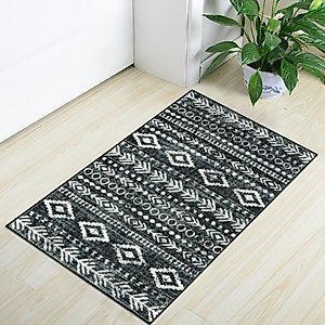 Lahome Boho Moroccan Throw Rug,Washable Black White 2x3 Entryway Rug Non Slip,Low-Pile Soft Bath Mat Rustic Tribal Kitchen Farmhouse Rugs for Entry Front Door (2x3ft)