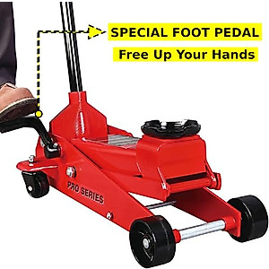 BIG RED T83014-2 Torin Floor Jack: Hydraulic Pro Series Car Jack with Foot Pedal and Single Quick Lift Piston Pump, 7,000 lbs. Capacity, Red