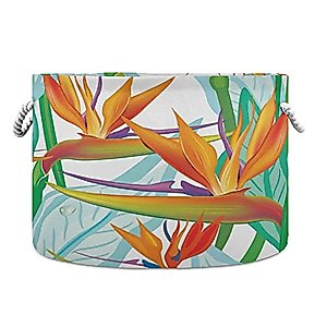 Kigai Cotton Rope Basket Birds Of Paradise Flower Collapsible Baby Laundry Basket with handles Blanket Basket Kids Toy Storage Basket for Shelf Organizer Home Decor