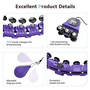 Tohoyard Weighted Hula Hoop, Smart Weighted Fit Hoop for Adults Weight Loss, 2 in 1 Smart Hoola Exercise Hoops with 27 Adjustable Detachable Knots Hoops Auto-Spinning Ball for Adults and Beginners