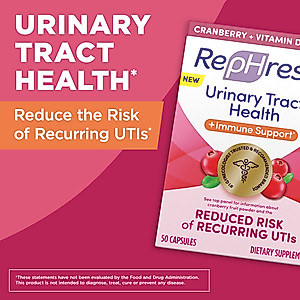 Rephresh Cranberry Urinary Tract Health Plus Immune Supplement, Blended with Vitamin D + Zinc - 50 Count