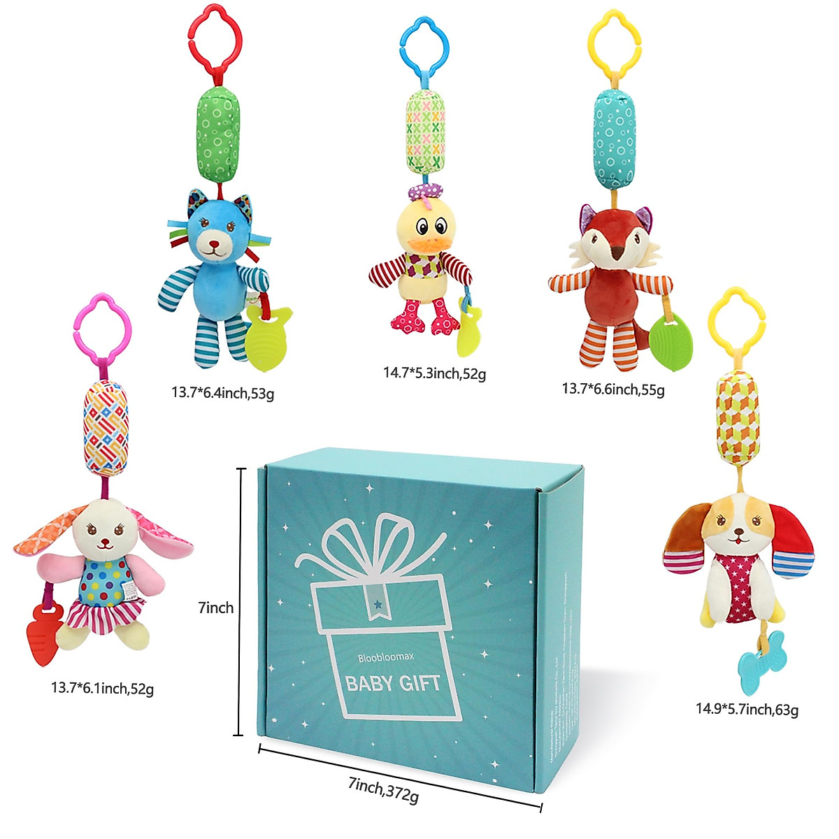 Baby Car Seat Toys, Infant Soft Plush Rattle, Cute Animal Doll,Early Development Hanging Stroller Toys for Newborn Boys Girls Gifts (5 PCS)