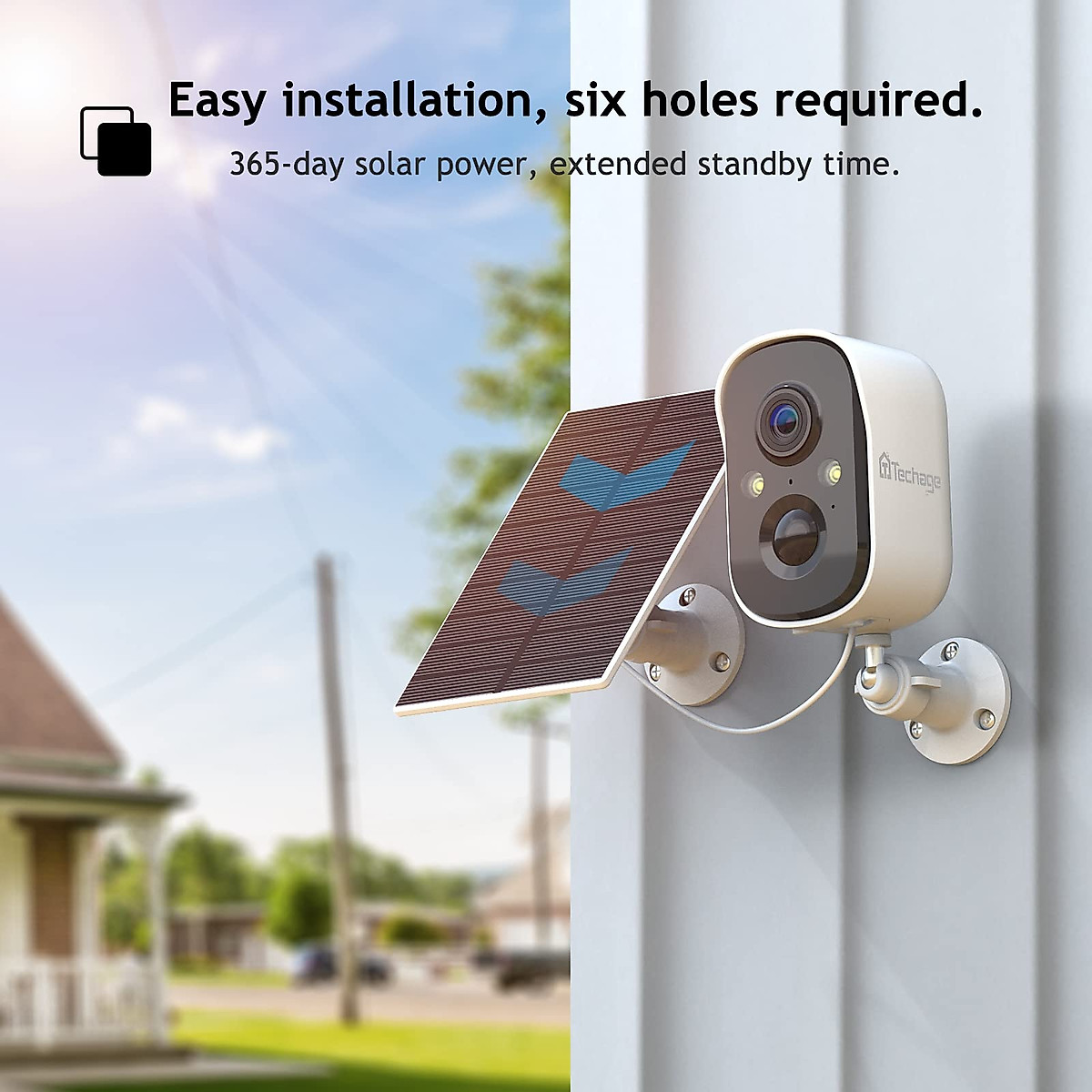 Techage Security Cameras Wireless Outdoor, Solar Cameras for Home Security Outside with AI Motion Detection, 1080P Color Night Vision, IP66 Weatherproof, 2-Way Talk, 2.4Ghz WiFi, Cloud/SD Storage