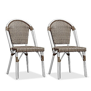 PURPLE LEAF Dining Chair Set of 2 Outdoor French Bistro Chairs Hand-Woven Aluminum Wicker Rattan Chairs for Garden Kitchen Backyard Porch White Print Finish Patio Chairs Brown