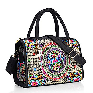 surrylake Embroidered Ethnic Tote Bag Casual Shoulder Bag Multicolor Boho Handbags Vintage Crossbody Bag for Women