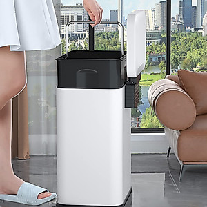 Aupekro Trash Can with Lid Soft Close, 18 Liter/4.7 Gallon Stainless Steel Garbage Can with Removable Wastebasket, Rectangletep Pedal Step Trash Can for Bedroom, Kitchen, Bathroom, Office (White)