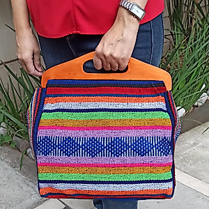 MEXICANDOO Set of Authentic Mexican Handcrafted Woven Handbag with Wooden Handles and Matching Clutch Bag for Women or Girls. Casual Purse, Bohemian, Boho, Sarape, Baja, Aztec, Summer, Beach (Blue)