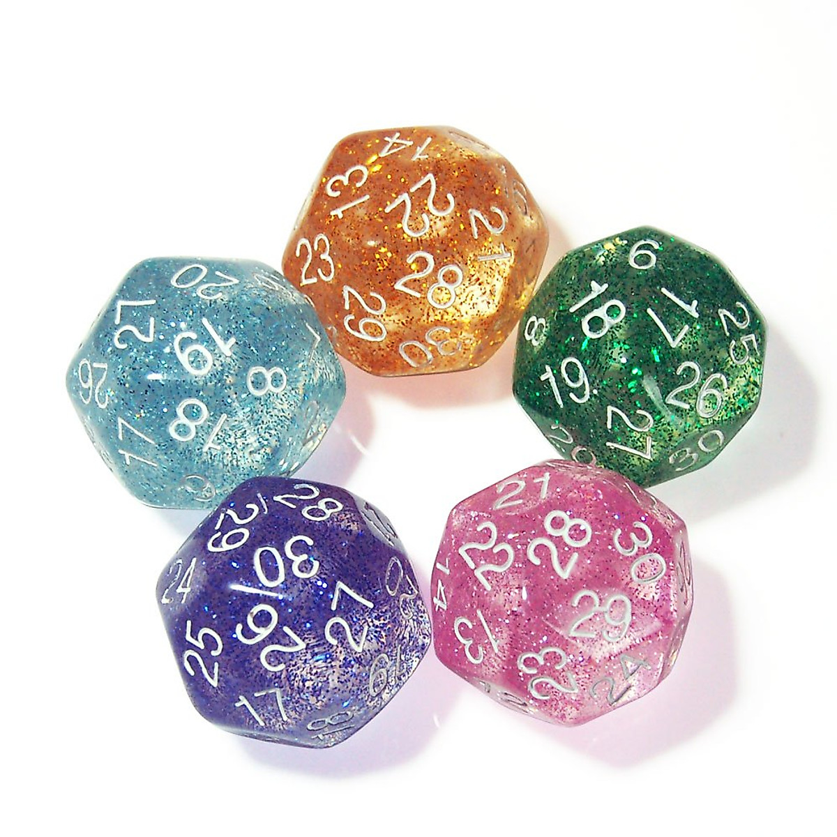 Triantakohedron 33mm D30 30-Sided Glittered Color Jumbo RPG Gaming Dice, Limited Edition Series (Glitter Pink)