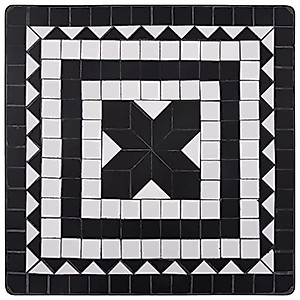 CHARMMA Mosaic Bistro Tables,Ceramic Table Top Metal Frame for Porch Beach Patio Garden Balcony Poolside,Plant Stand,Square with Black,23.6"