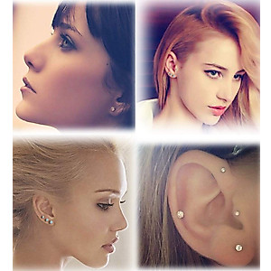 YOVORO 12Pcs 16G 316L Stainless Steel Stud Earrings for Women Cartiliage Earring Tragus Helix Piercing Created-Opal 3/4/5MM