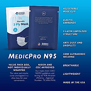 PandMedic Disposable Face Mask MADE in USA | Premium Medical American 3 Ply Safety Face Masks Breathable With Elastic Ear Loops - 50ct Resealable Bag