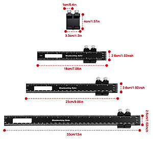 Woodworking Ruler Precision Pocket Rule - 12, 8, 6 Inch Metal Slide Stop Marking Ruler Metric Inch Measuring Wood Working Scribing Rulers Measure Tools - Engineers Woodwork Adjustable Sliding Ruler