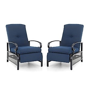 Sophia & William Outdoor Recliner Chairs Set of 2 Adjustable Patio Reclining Lounge Chair with Removable Cushion Support 300lbs, Navy