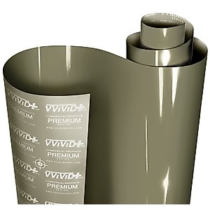 VViViD+ Ultra Gloss Khaki Green 1.5ft x 5ft Vinyl Car Wrap Premium Paint Replacement Film Roll w Nano Air Release Technology, Stretchable Cap Liner