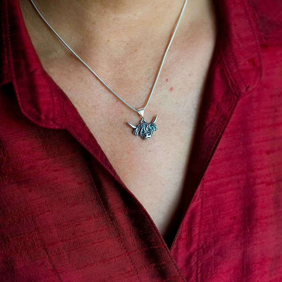 Sterling Silver Highland Cow Small Pendant Handcrafted in the USA