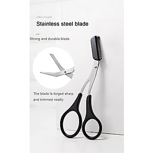 Erioctry Professional Precision Trimmer Eyebrow Scissors Remover Beauty Tool with Comb and Non Slip Finger Grips Black Silver Tone for Men