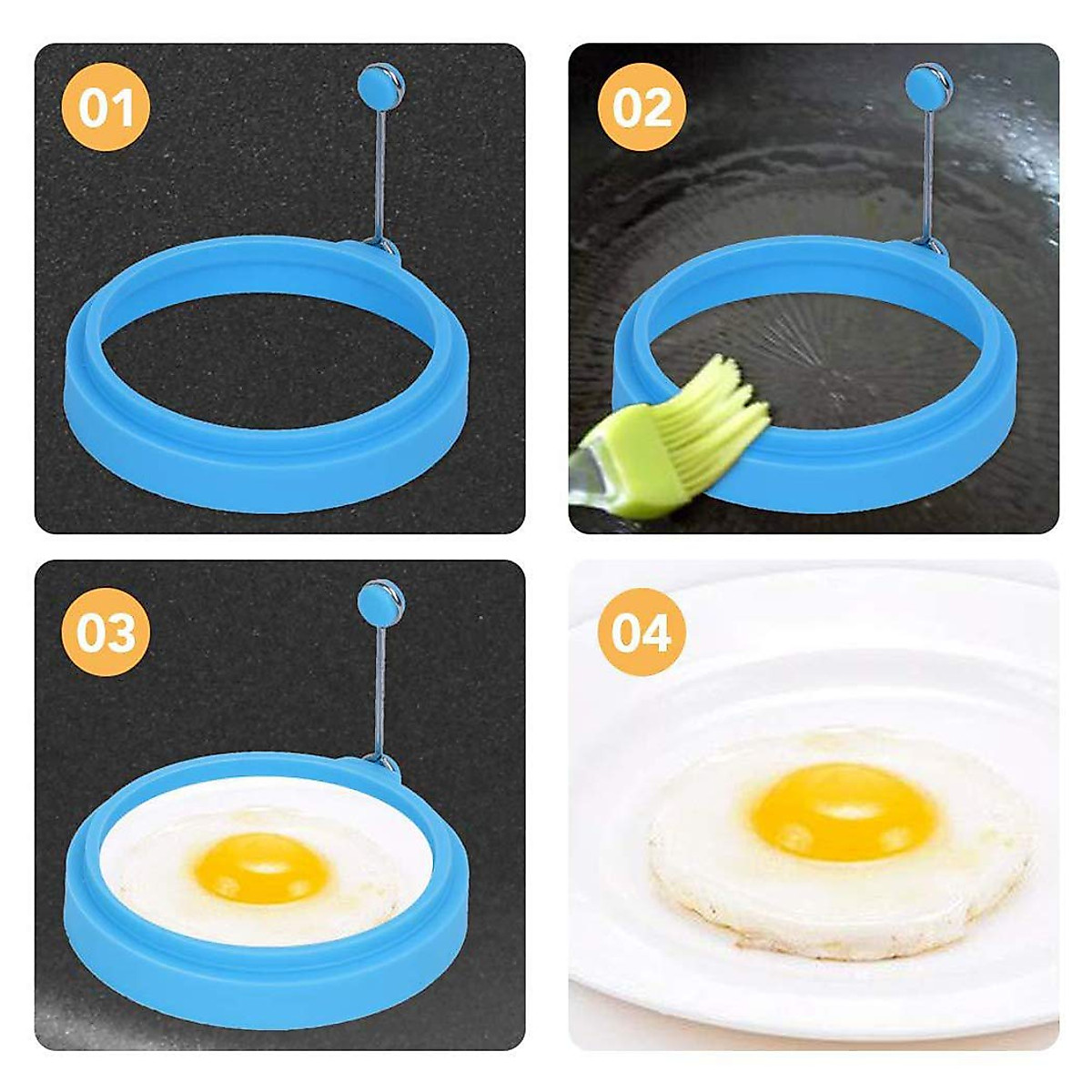 Silicone Egg Rings, 2 Pack Pancake Rings Non Stick Fried Egg Ring Mold, 4 Inch Egg Cooking Rings for Mcmuffins, Round Pancake Mod (Blue)