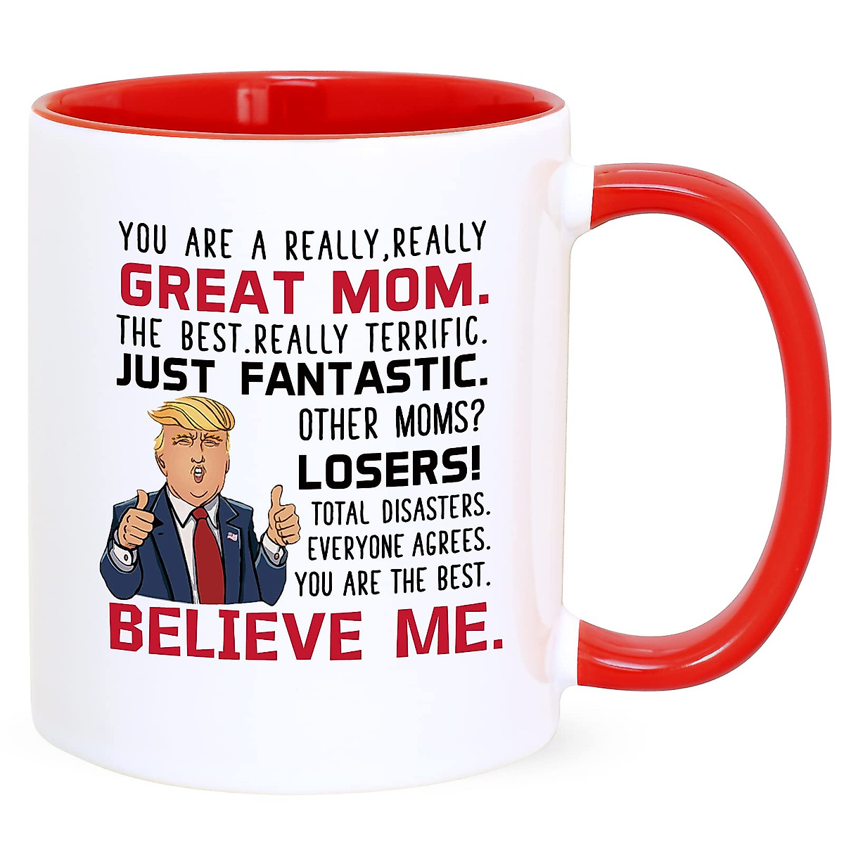 YHRJWN - Gifts for Mom, Great Mom Coffee Mug, Mom Birthday Gifts, Funny Mom Cup Gifts from Daughter Son, Great Mothers Day Gifts Christmas for Mom Mother 11 Oz White(Red Handle)
