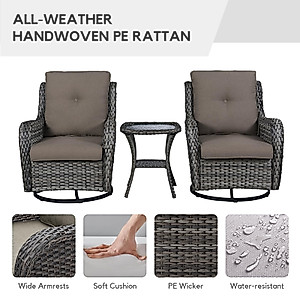 Patio Furniture 4 Piece, All-Weather PE Wicker Outdoor Furniture Set with CSA Certified 30in Propane Fire Pit Table,Outdoor Patio Furniture with Swivel Rocking Chairs