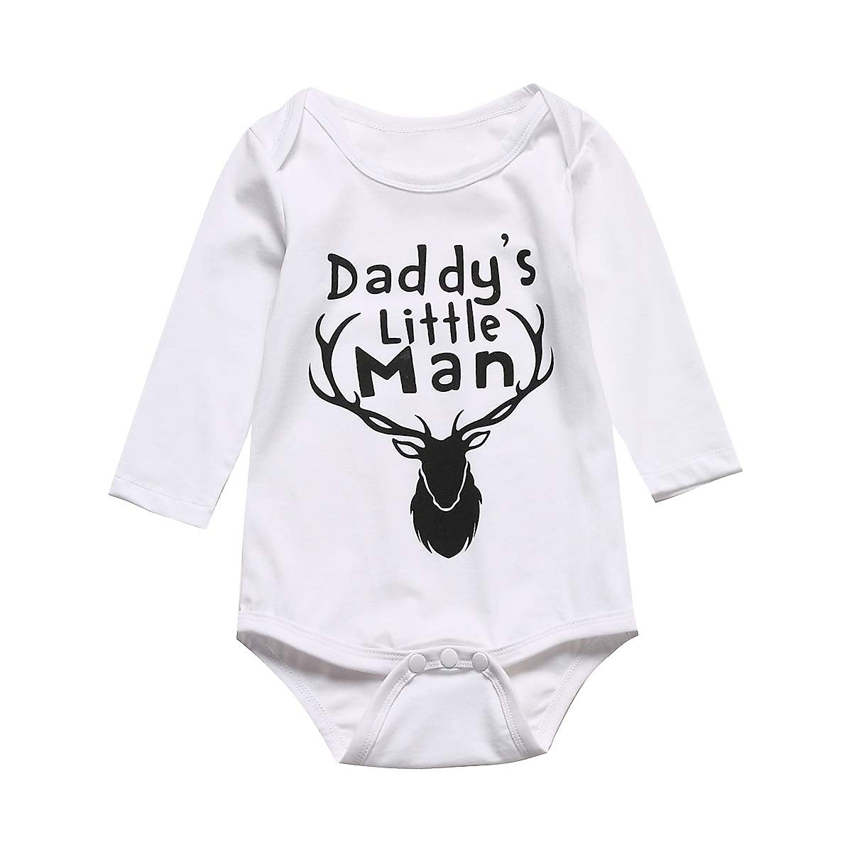bakjuno Baby Boy Deer Theme Outfit Newborn Boy Oh Deer I'm Here Clothes Daddy' Little Man Shower Infant Hunting Romper Pants Set (0-3 Months, White03)