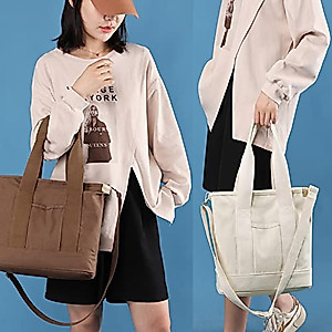 Dosomig Large Capacity Multi-Pocket Handbag Canvas Bag Japanese Handmade Tote Crossbody Bag for Work Daily Travel (Gray)