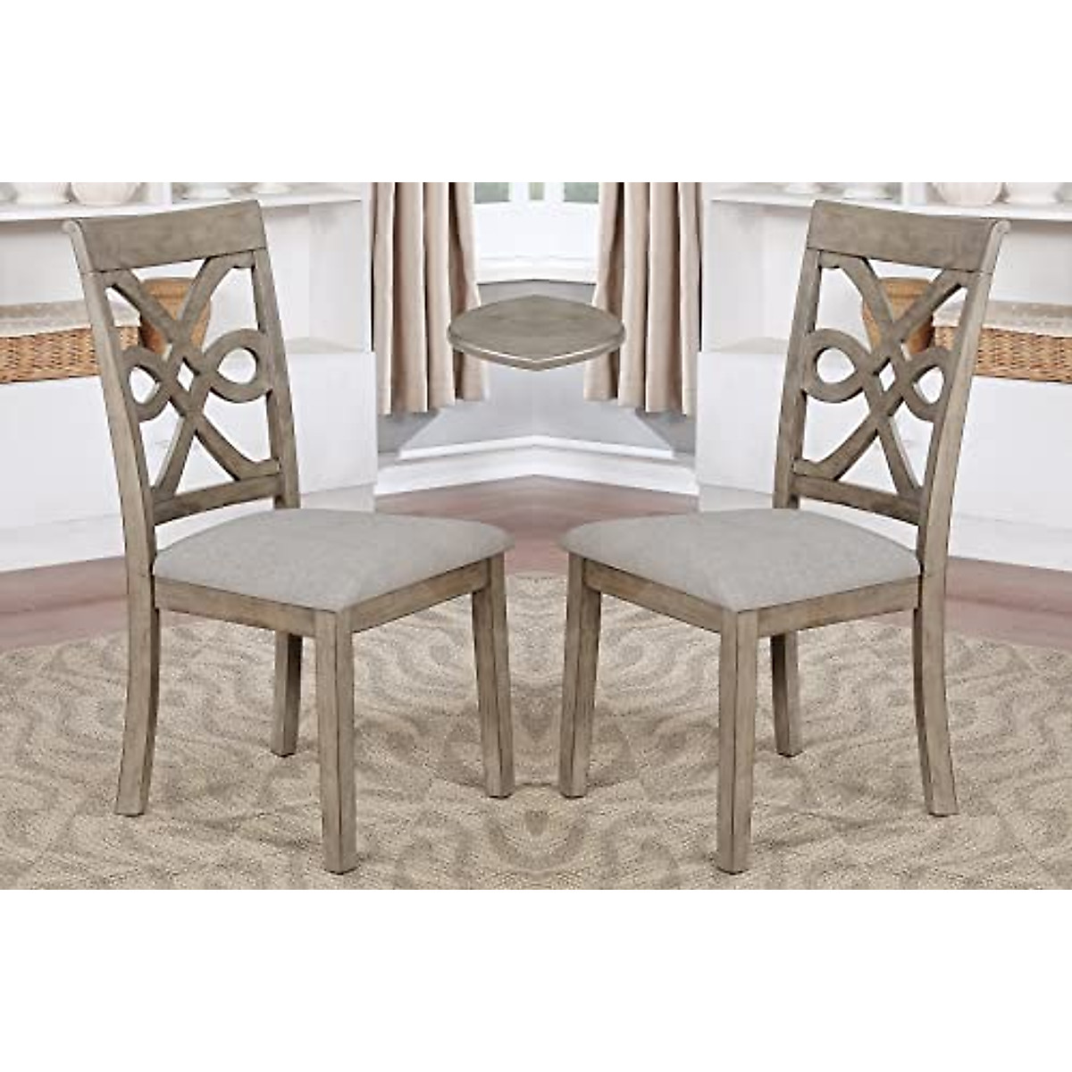 GTU Furniture Set of 2 Wood Dining Chair, Armless Chair Accent Solid Wood Modern Style in Grey