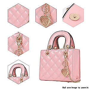 Qiayime Purses and quilted Handbags for Women Patent Leather Chain Satchel Shoulder Messenger Tote Bags Pink
