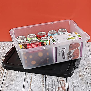 Jekiyo 14 Quart Frosted Clear Latching Storage Bin, Stackable Plastic Box with Black Lid, 2 Packs