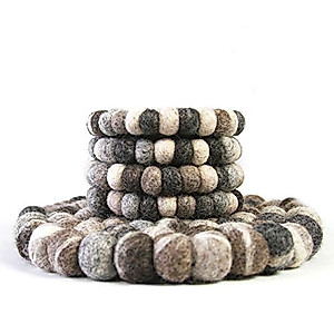 Global Crafts Hand Crafted Felt Ball Wool Trivet Mat from Nepal, 8" Round Pad, Dark Grey