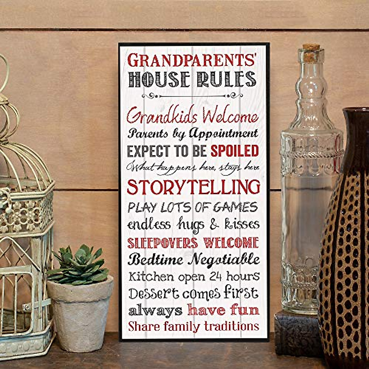 P. Graham Dunn Grandparents House Rules Decorative Wall Art Sign Plaque, 12 x 6 White Mounted Print