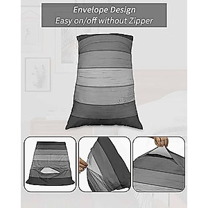 Edwiinsa Black Grey Ombre Pillow Covers King Standard Set of 2 20x36 Bed Pillow, Farmhouse Rustic White Wooden Striped Plush Soft Comfort for Hair/Skin Cooling Pillowcases with Envelop Closure