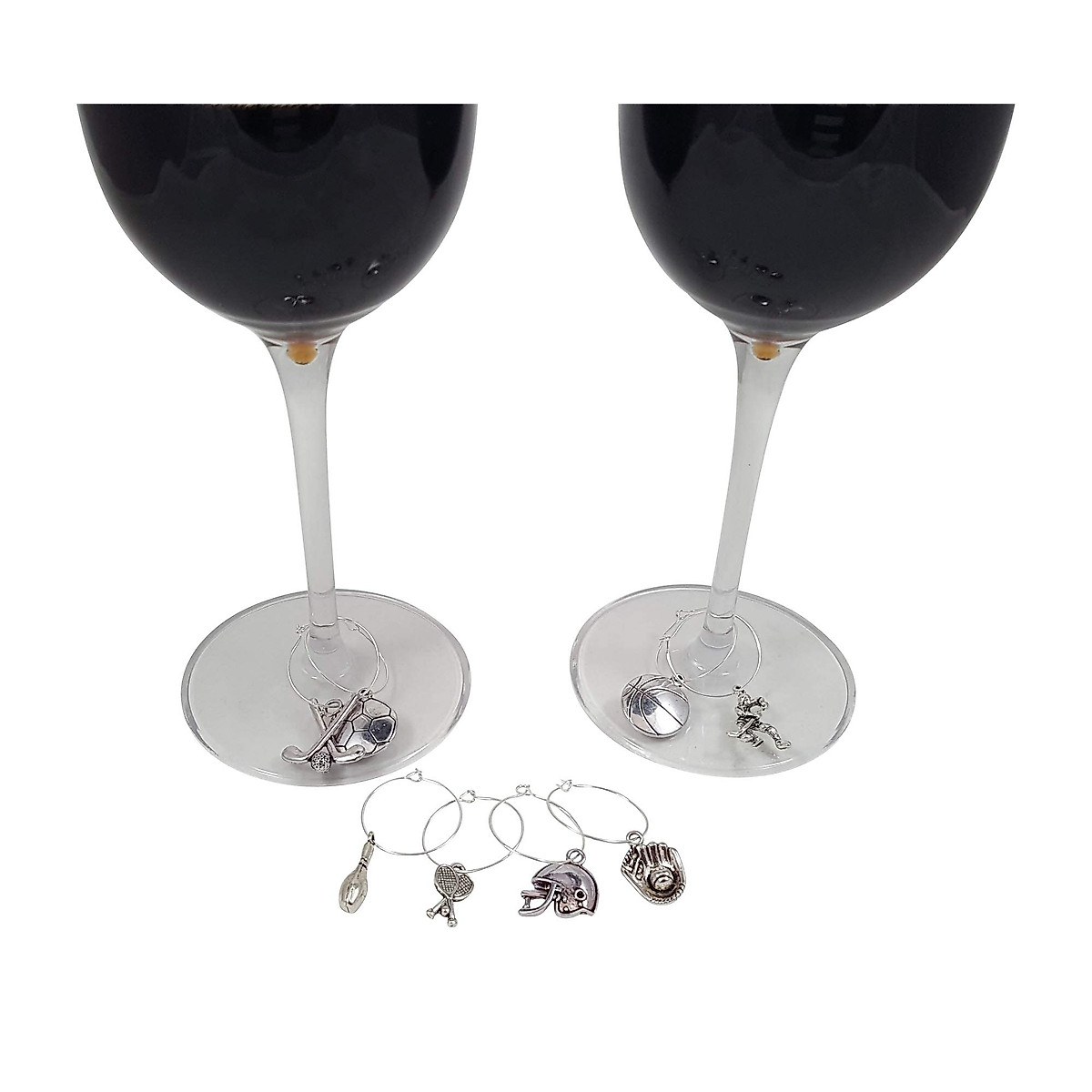 Palm City Products Sports Themed Wine Charms - 8 Piece Wine Charm Set - Great Gift for Sports Fans