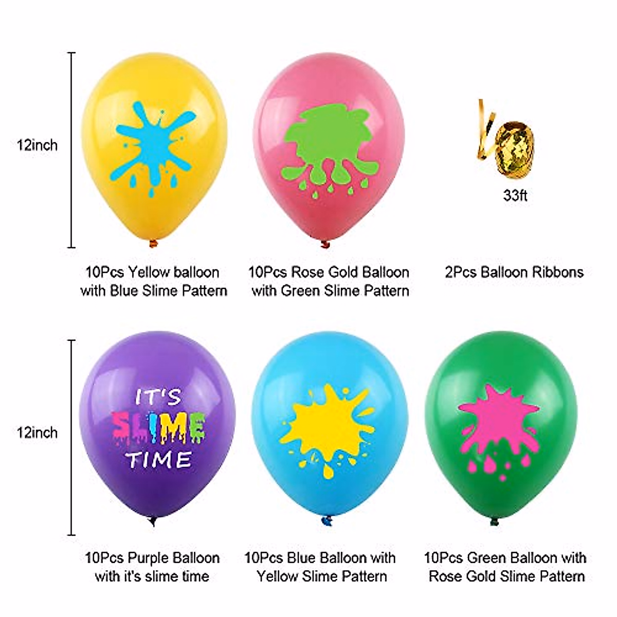 50Pcs Slime Balloons for Slime Birthday Party, It's Slime Time Party Balloons Bouquet, 12 Inch Latex Balloons for Kids Colorful Birthday Party, Baby Shower, Paint Art Themed Neon Glow Party Supplies