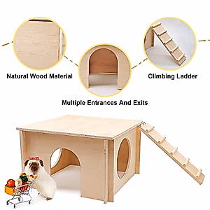 kathson Guinea Pig Hideout, Small Animal Hideaway Wooden House with Window and Ladder, Suitable for Hamsters, Chinchillas Small Animals